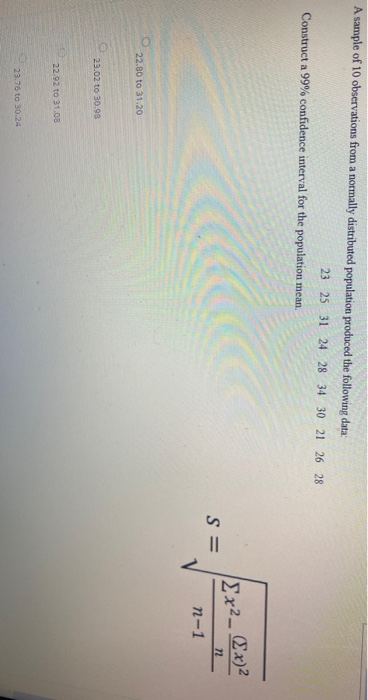 Solved A sample of 10 observations from a normally | Chegg.com