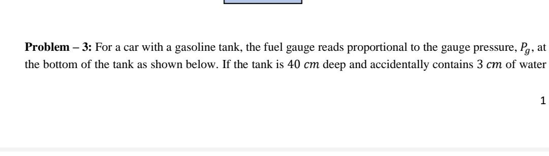 Solved Problem - 3: For a car with a gasoline tank, the fuel | Chegg.com