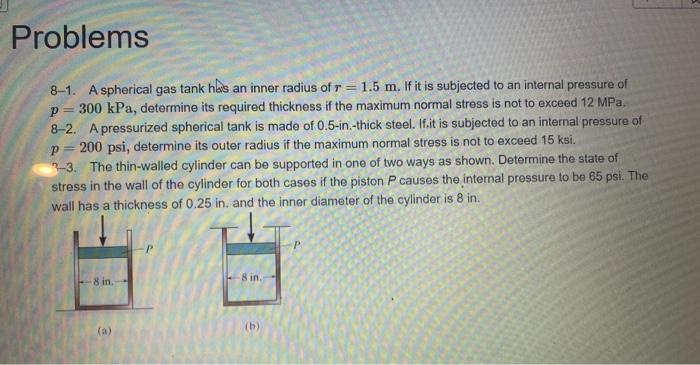 Solved 8-1. A spherical gas tank has an inner radius of | Chegg.com