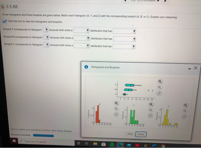 Solved % 3.5.68 Three histograms and three boxplots are | Chegg.com