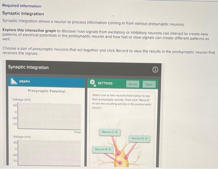 Required information Synaptic Integration Synaptic | Chegg.com