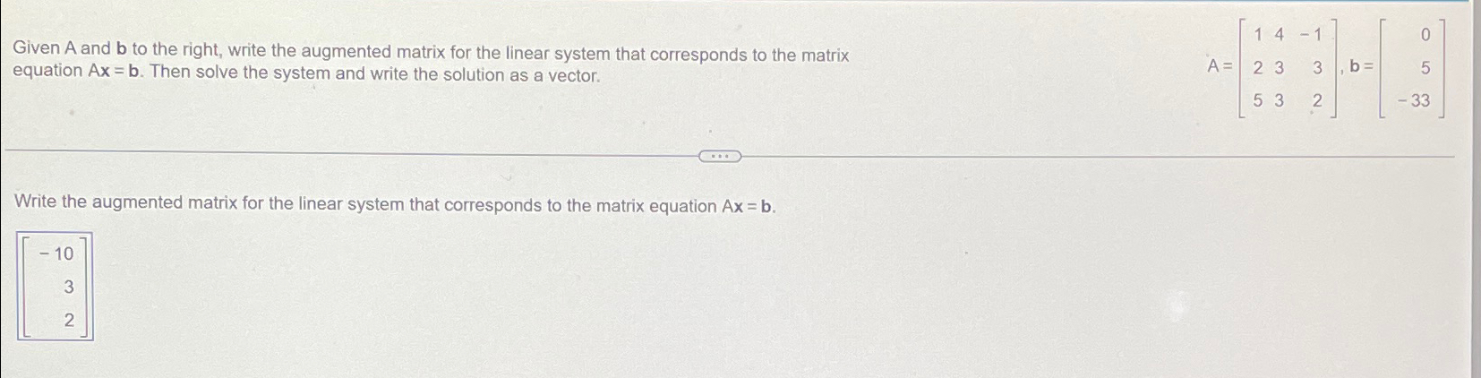 Solved Given A and b ﻿to the right, write the augmented | Chegg.com