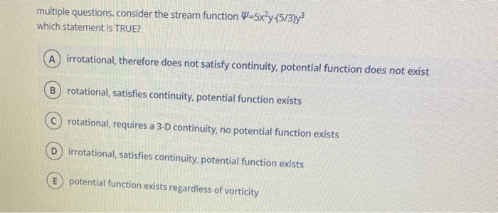 Solved multiple questions, consider the stream function | Chegg.com