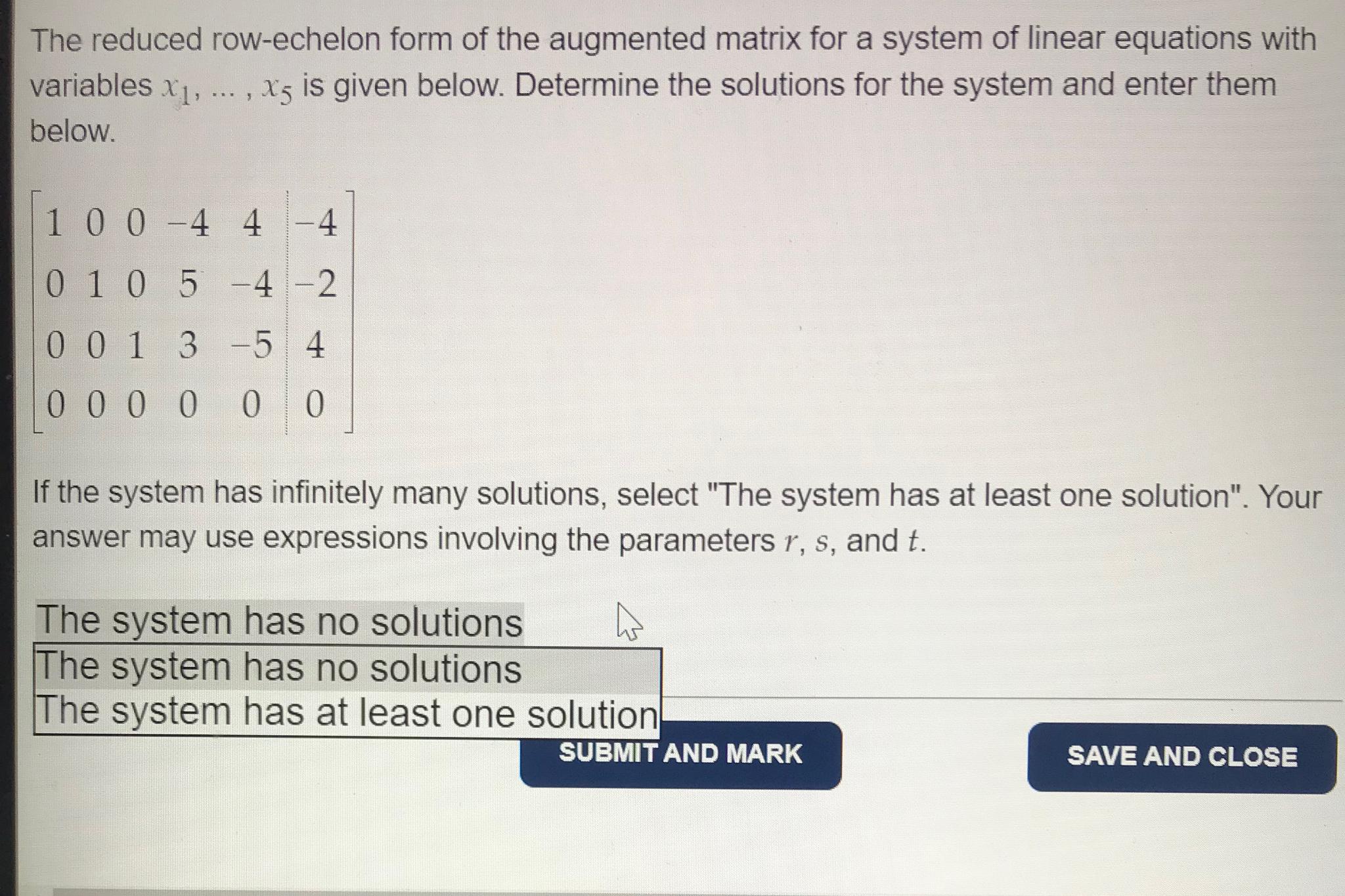 Solved The reduced row-echelon form of the augmented matrix | Chegg.com