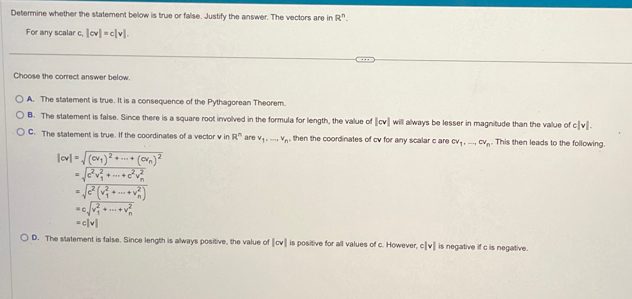 Solved Determine whether the statement below is true or | Chegg.com