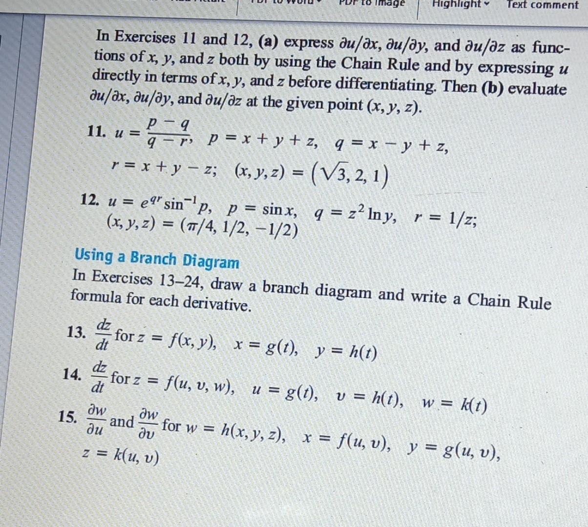 Solved In Exercises 11 and 12, (a) express ∂u/∂x,∂u/∂y, and | Chegg.com