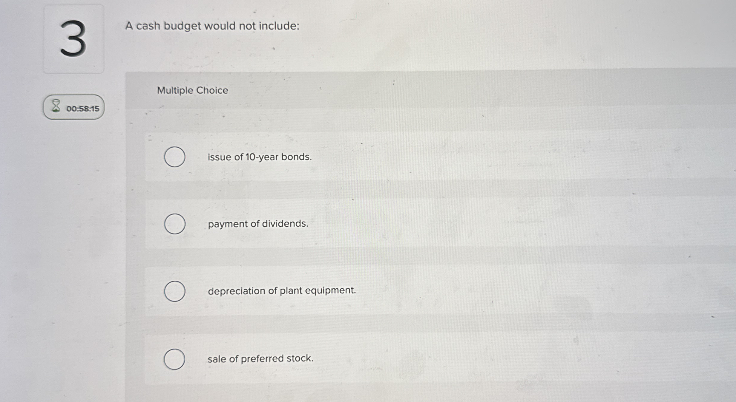 Solved 3A cash budget would not include:Multiple | Chegg.com