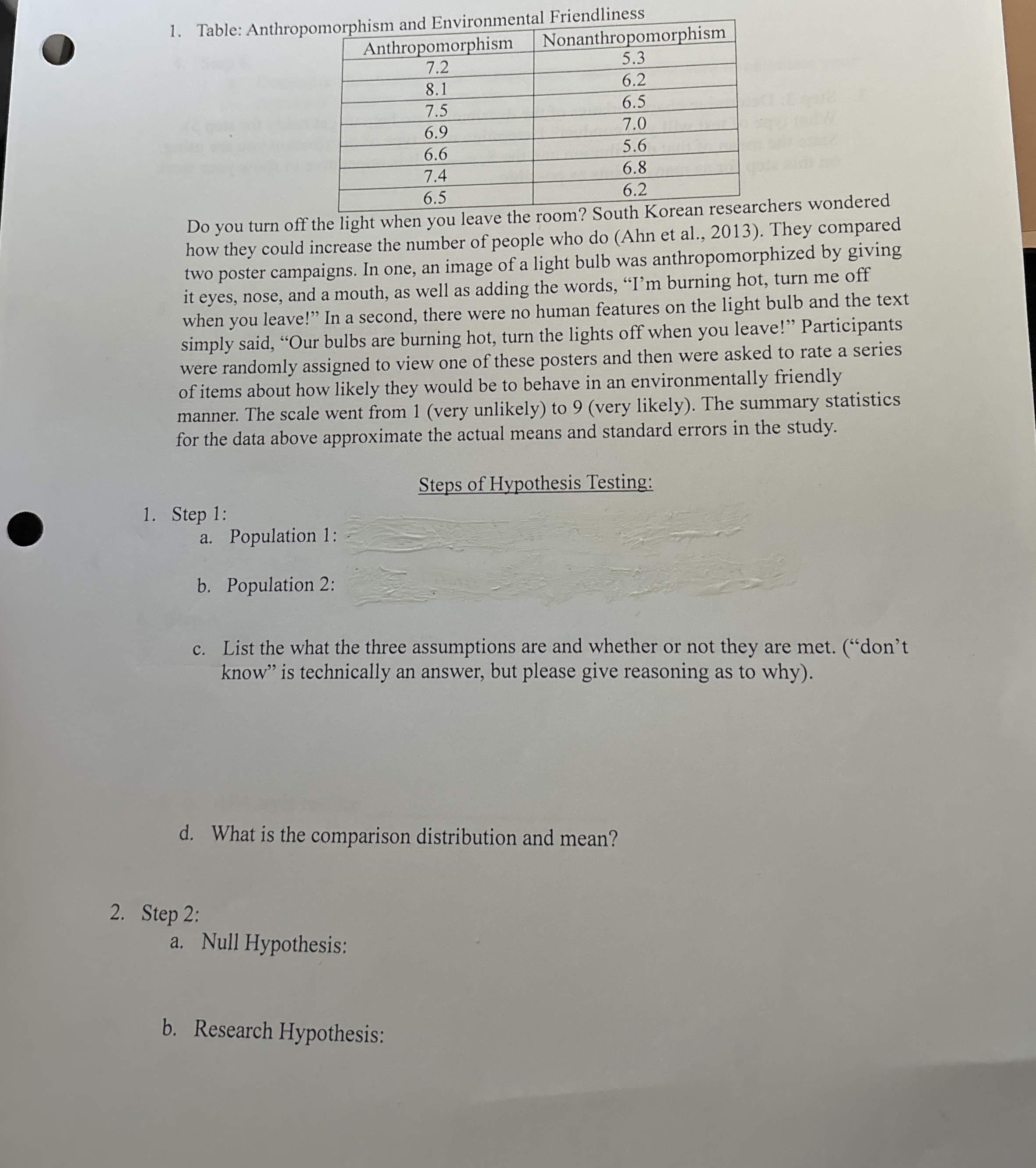 Solved Table: Anthropomorphism and Environmental | Chegg.com