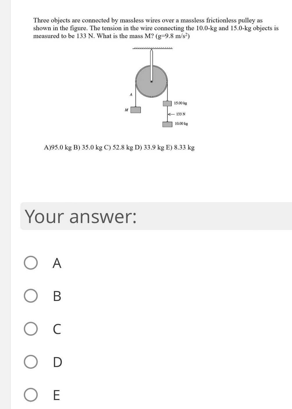 Solved Three objects are connected by massless wires over a | Chegg.com