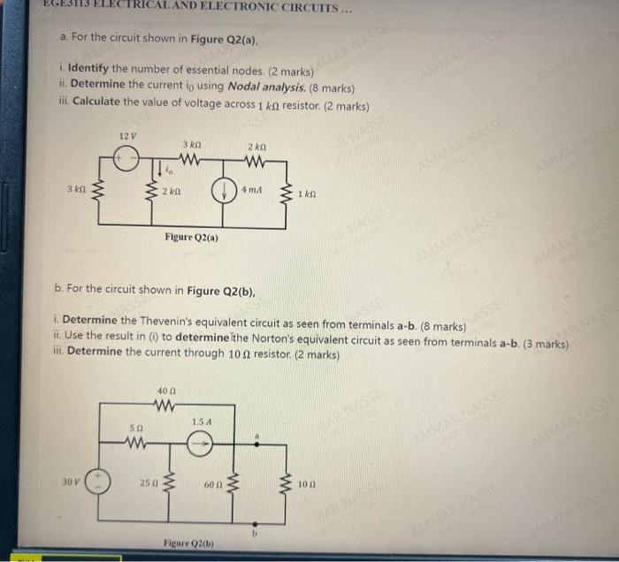 Solved a. For the circuit shown in Figure Q2(a). i. Identify | Chegg.com