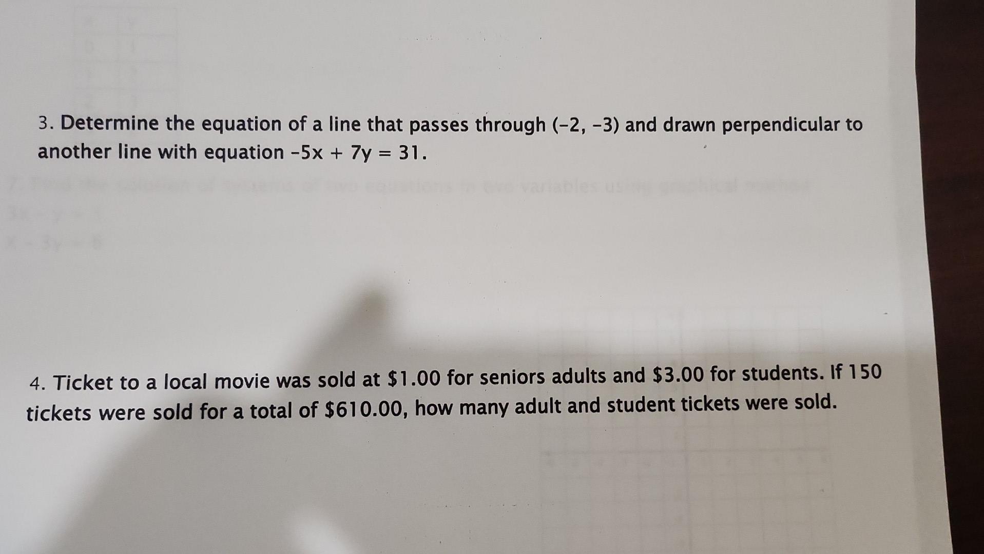 Solved 3. Determine the equation of a line that passes | Chegg.com