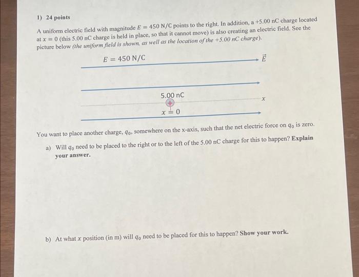 Solved 1) 24 points A uniform electric field with magnitude | Chegg.com