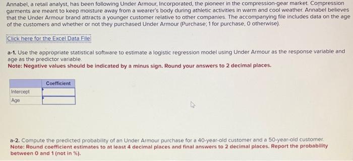 Solved Annabel, a retail analyst, has been following Under | Chegg.com