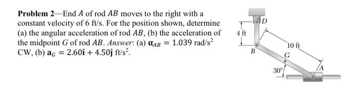 Solved Problem 2-End A of rod AB moves to the right with a | Chegg.com