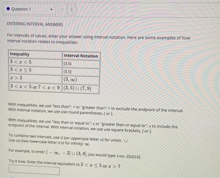 Solved Question 1 > ENTERING INTERVAL ANSWERS For intervals | Chegg.com