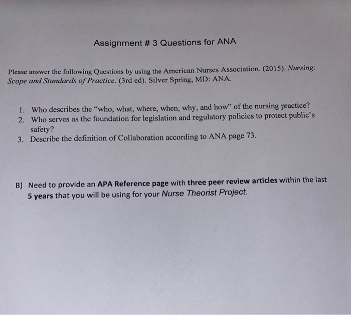 Assignment #3 Questions for ANA Please answer the | Chegg.com