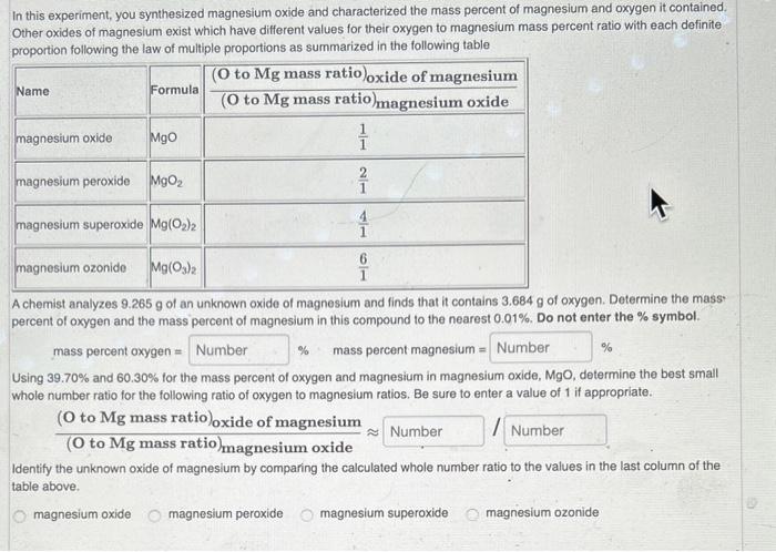 Solved In this experiment, you synthesized magnesium oxide | Chegg.com