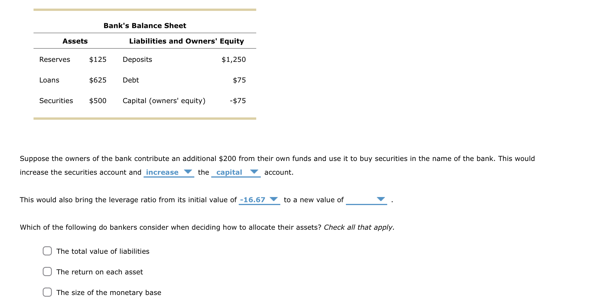 Solved Bank's Balance Sheet\table[[Assets,Liabilities and | Chegg.com