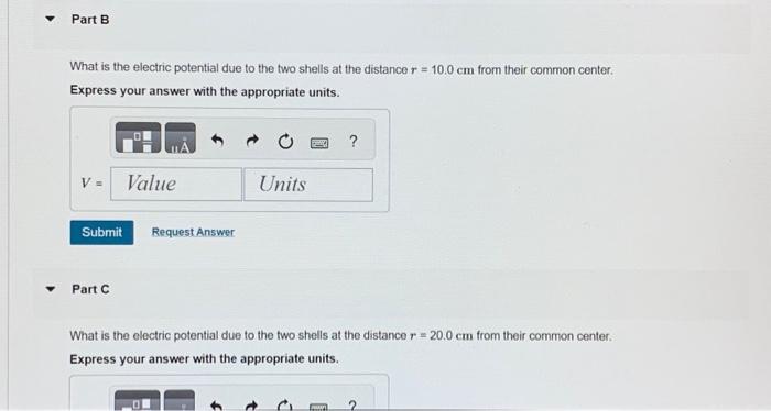 Solved Two spherical shells have a common center, The inner | Chegg.com
