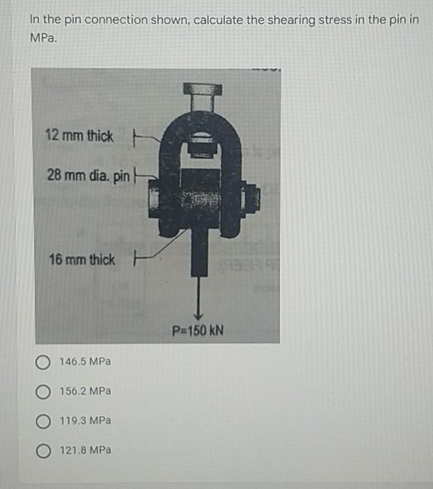 Solved In the pin connection shown, calculate the shearing | Chegg.com
