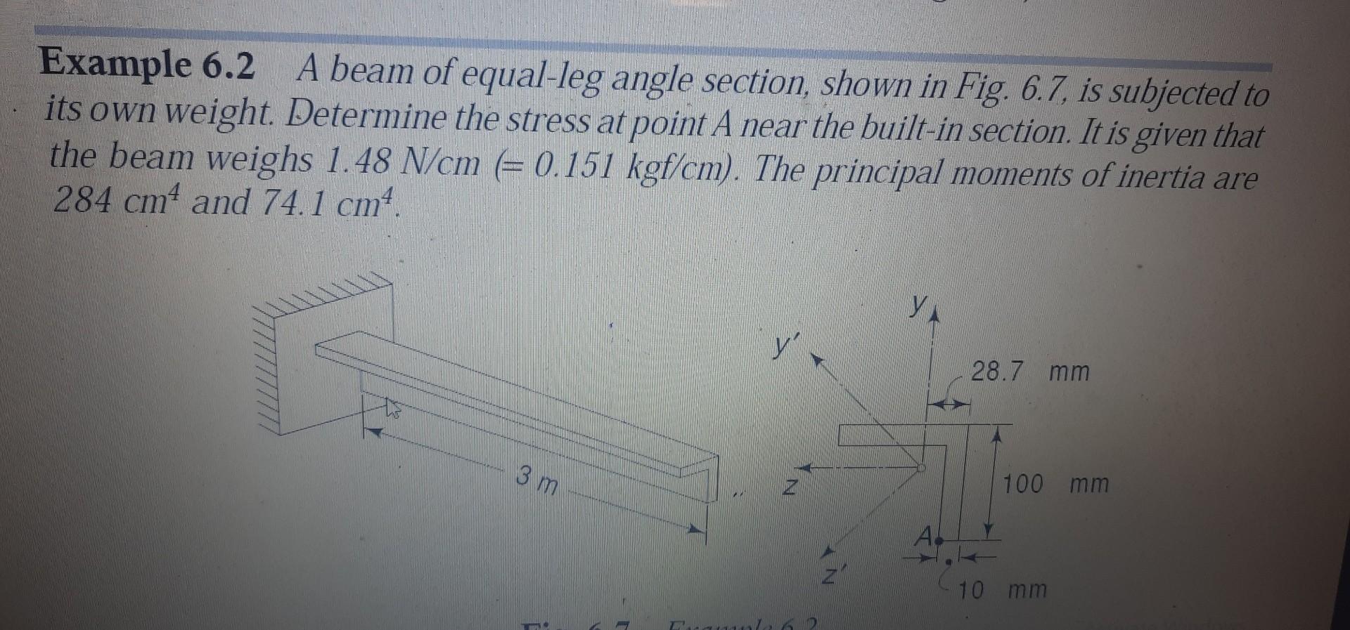 Solved Example 6.2 A beam of equal-leg angle section, shown | Chegg.com