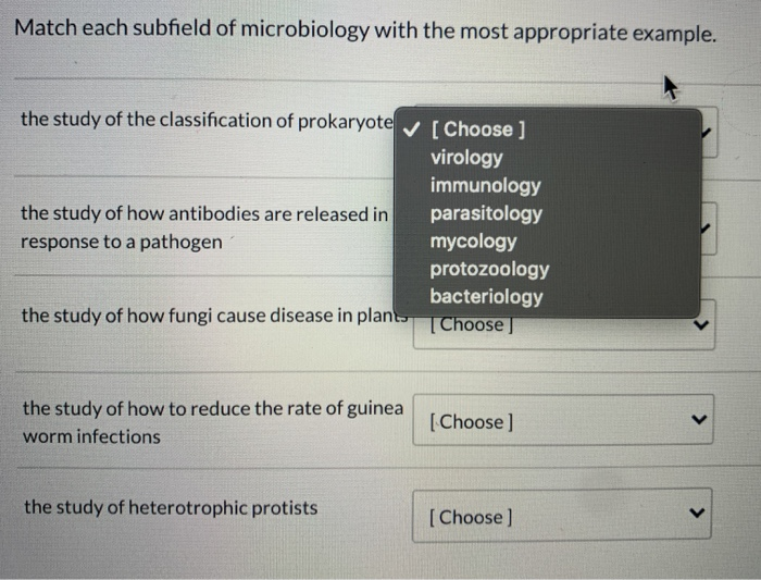 Solved Match each subfield of microbiology with the most | Chegg.com