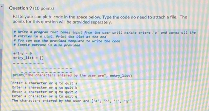 Solved Question 9 (10 points) Paste your complete code in | Chegg.com