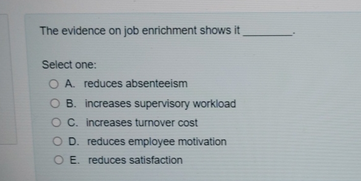 Solved The evidence on job enrichment shows it Select | Chegg.com