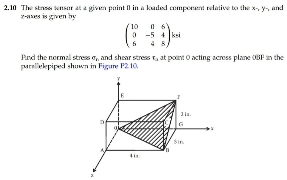 Solved 10 The stress tensor at a given point 0 in a loaded | Chegg.com