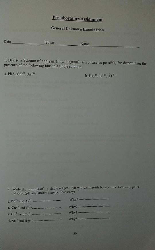 Solved Prelaboratory assignment General Unknown Examination | Chegg.com