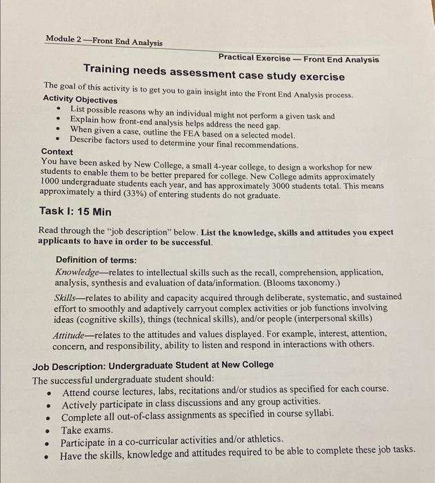 Solved Module 2 - Front End Analysis Practical Exercise - | Chegg.com