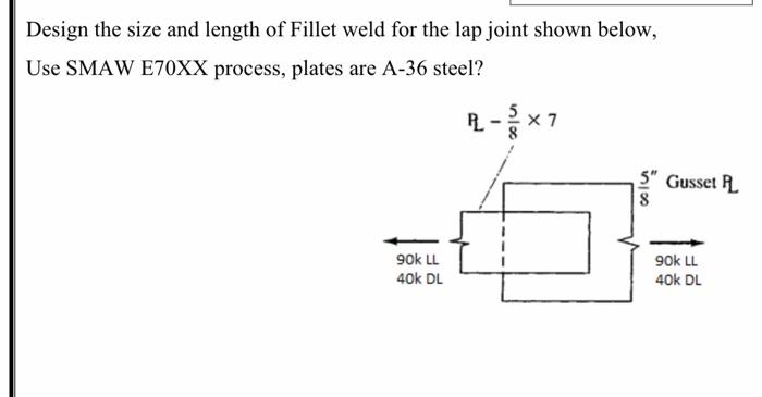 Design the size and length of Fillet weld for the lap | Chegg.com