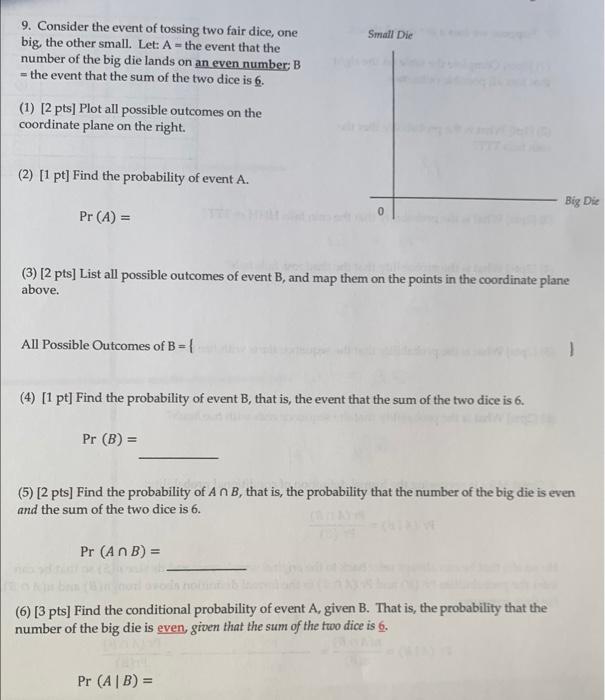 Solved Small Die 9. Consider the event of tossing two fair | Chegg.com