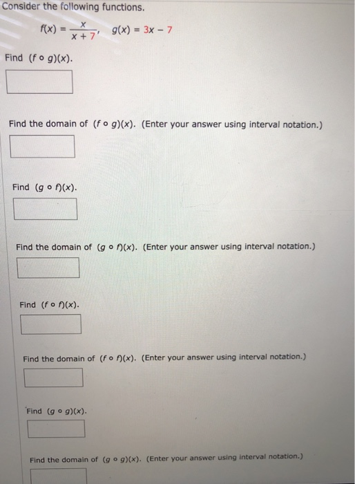 Solved Consider the following functions. 6 f(x g(x) = x + 5 | Chegg.com