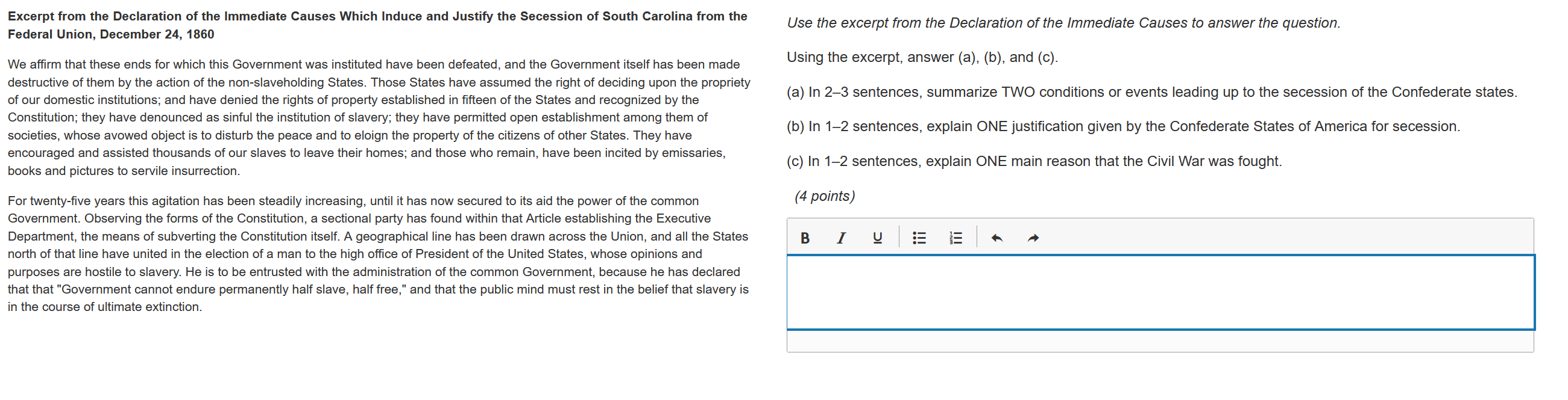 Solved Excerpt from the Declaration of the Immediate Causes | Chegg.com