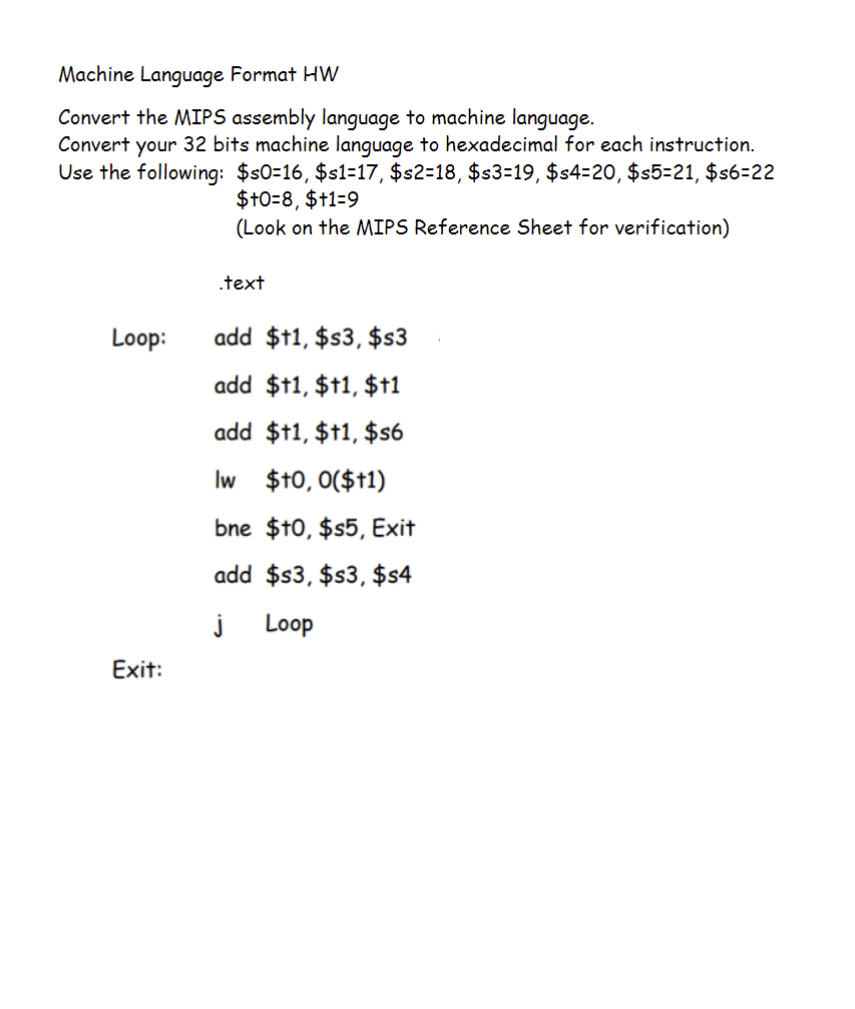 Solved Machine Language Format HWConvert the MIPS assembly | Chegg.com
