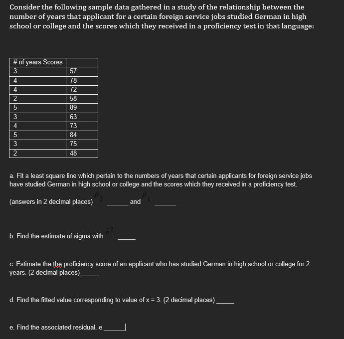 Consider the following sample data gathered in a | Chegg.com