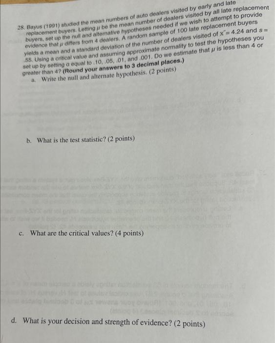 Solved 28. Bayus (1991) studied the mean numbers of auto | Chegg.com