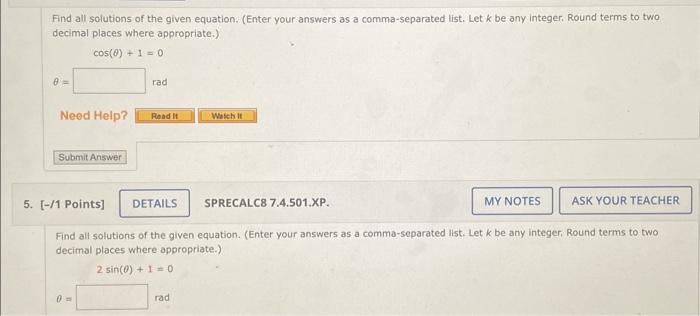 Solved Find all solutions of the given equation. (Enter your | Chegg.com