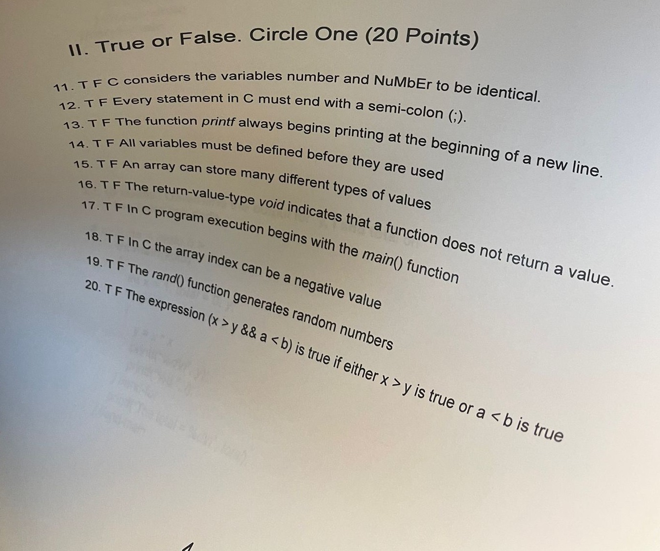 Solved True or False. Circle One (20 ﻿Points)TF C considers | Chegg.com