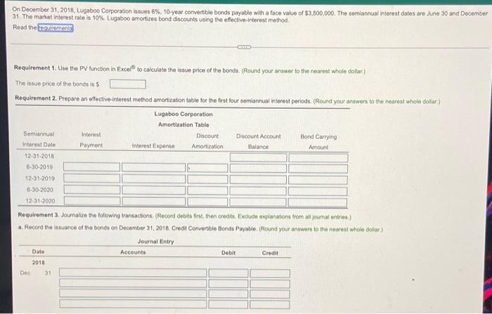Solved Requirements 1. 2. 3. Use the PV function in Excel® | Chegg.com