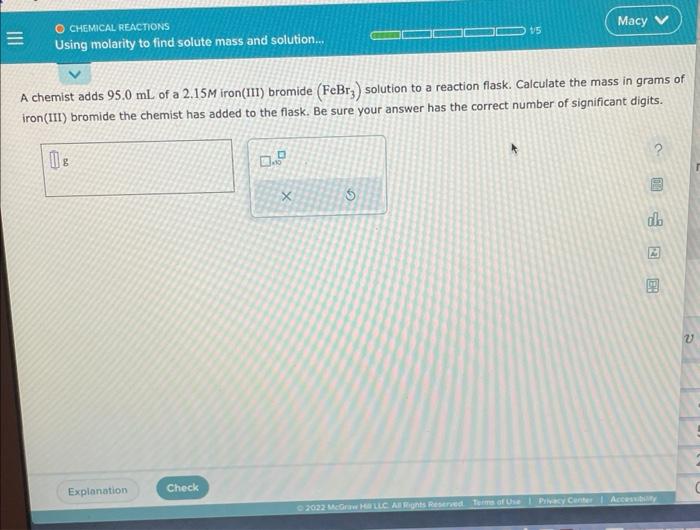 Solved A chemist adds 95.0 mL of a 2.15M iron(III) bromide | Chegg.com