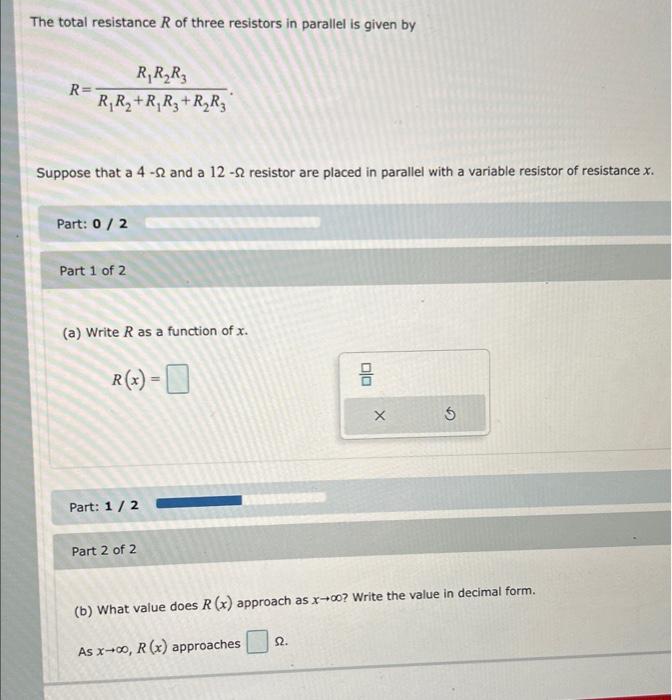 Solved The total resistance R of three resistors in parallel | Chegg.com