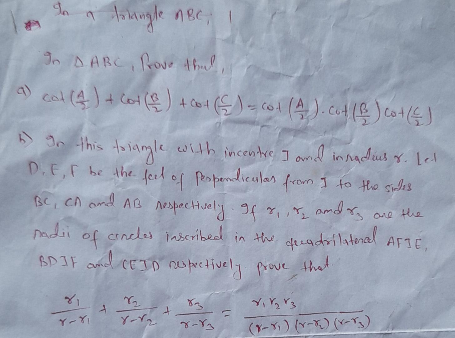 Solved a) cot(2A)+cot(2B)+cot(2C)=cot(2A)⋅cot(2B)cot(2C) b) | Chegg.com