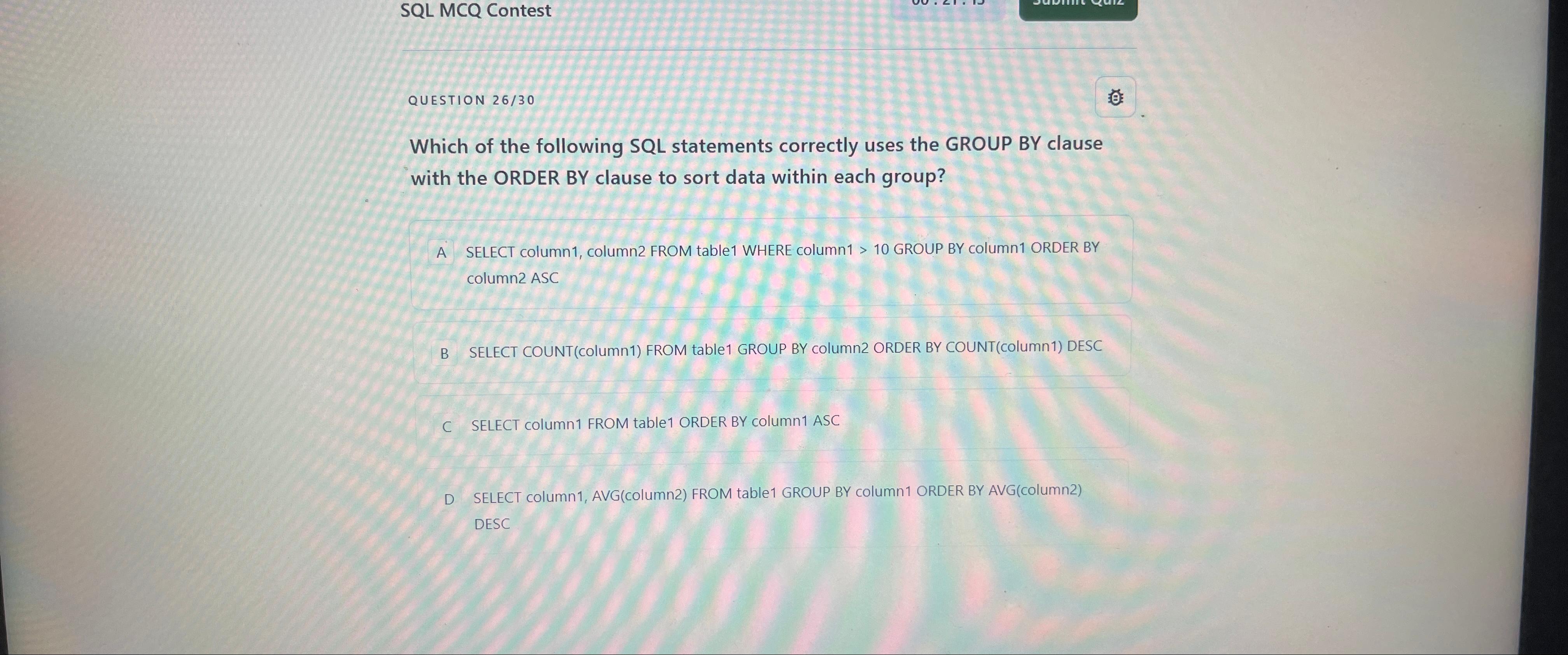 Solved SQL MCQ ContestQUESTION 2630Which of the following | Chegg.com