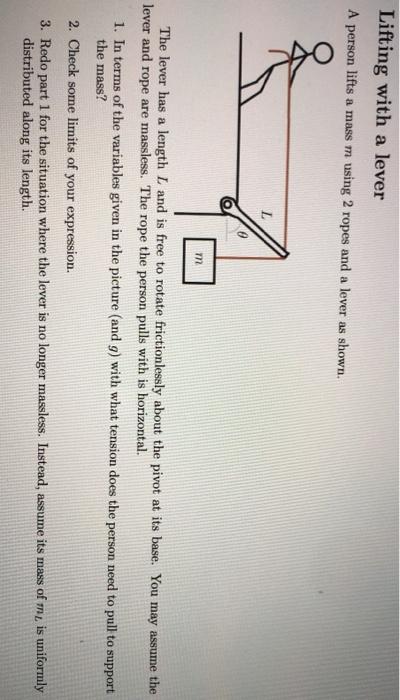Solved Lifting with a lever A person lifts a mass m using 2 | Chegg.com