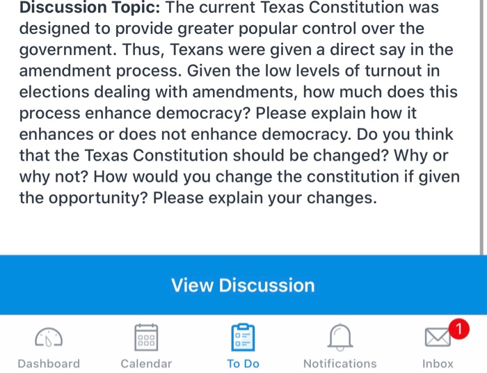 Solved Discussion Topic: The current Texas Constitution was | Chegg.com