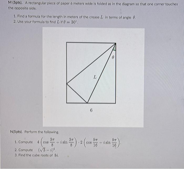 Solved M (5pts). A rectangular piece of paper 6 meters wide | Chegg.com
