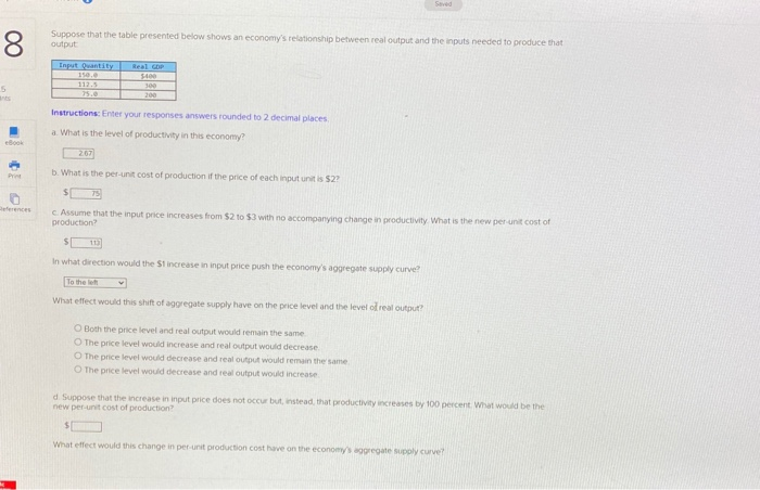 Solved S 8 Suppose that the table presented below shows an | Chegg.com