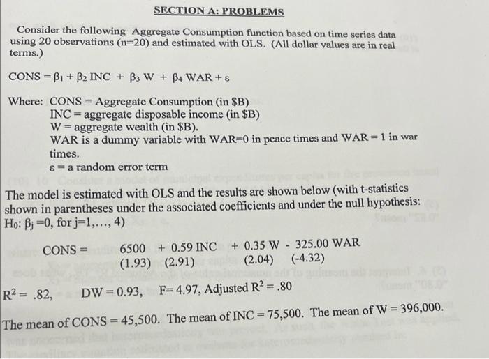 Solved SECTION A: PROBLEMS Consider the following Aggregate | Chegg.com